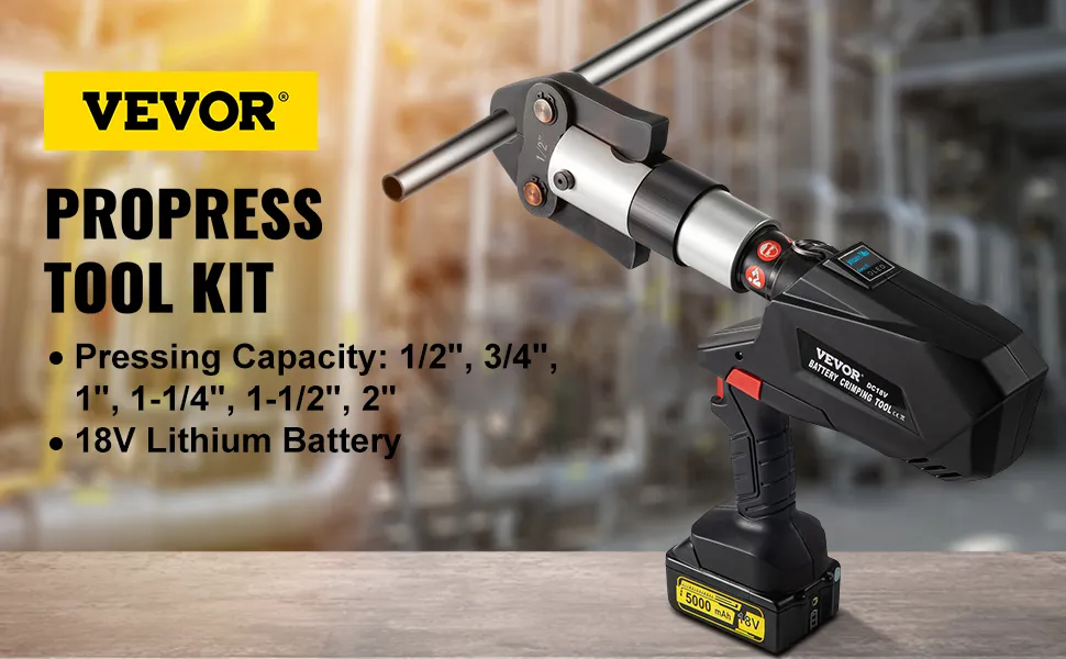 VEVOR Propress Kit 18V Tools Propress with 1/2" 3/4" 1"1-1/4" 1-1/2" 2 ...