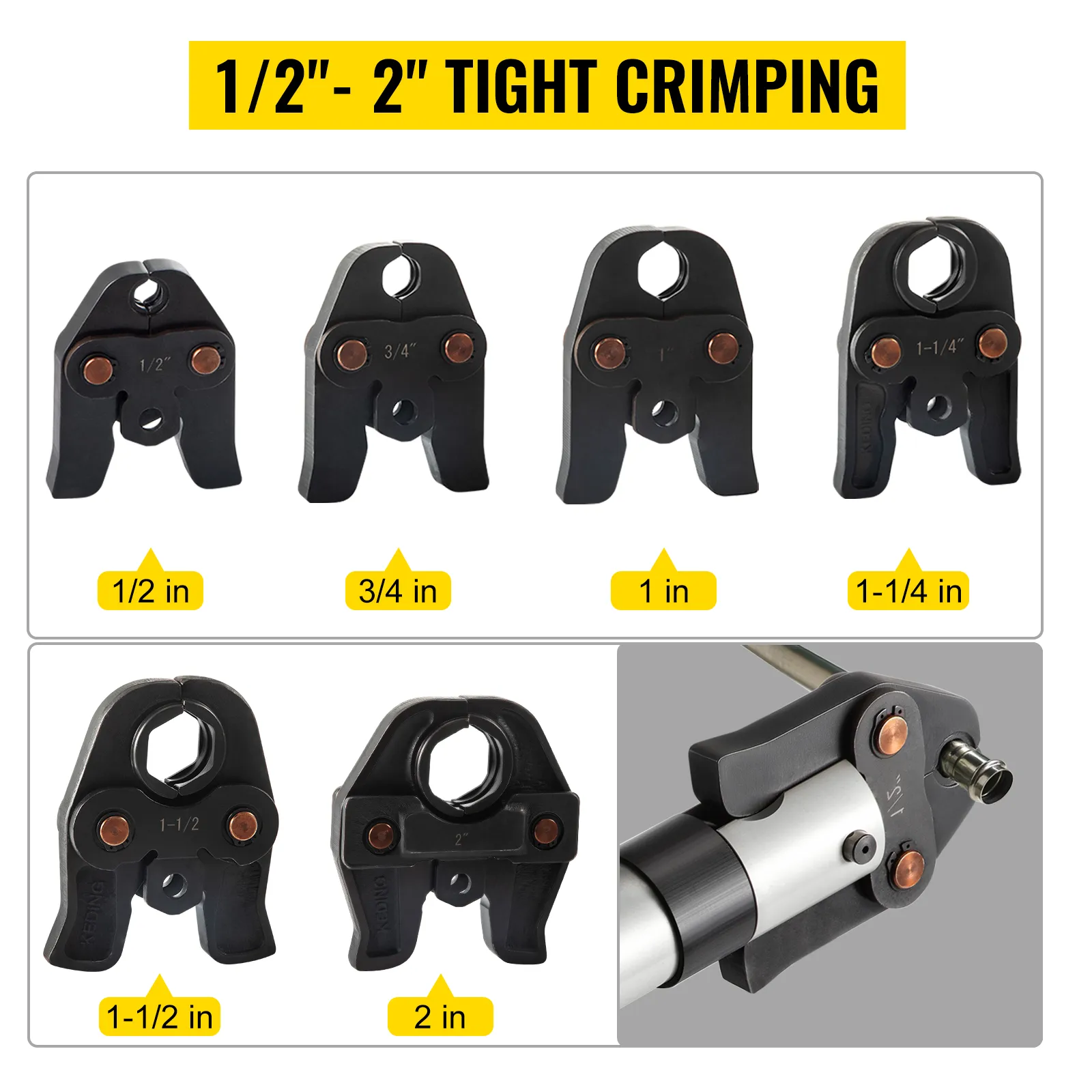 VEVOR Propress Kit 18V Tools Propress with 1/2" 3/4" 1"1-1/4" 1-1/2" 2 ...