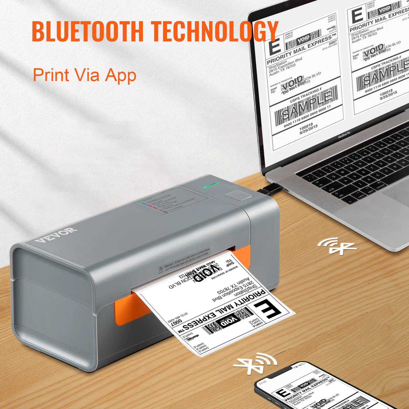 VEVOR Bluetooth Thermal Label Printer, Wireless Shipping Label Printer ...