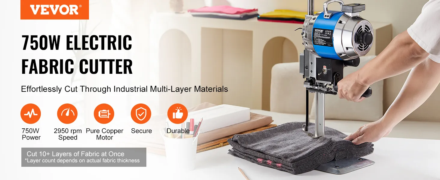 VEVOR Fabric Cutter, 750W High-Speed Straight Knife Cloth Cutting ...