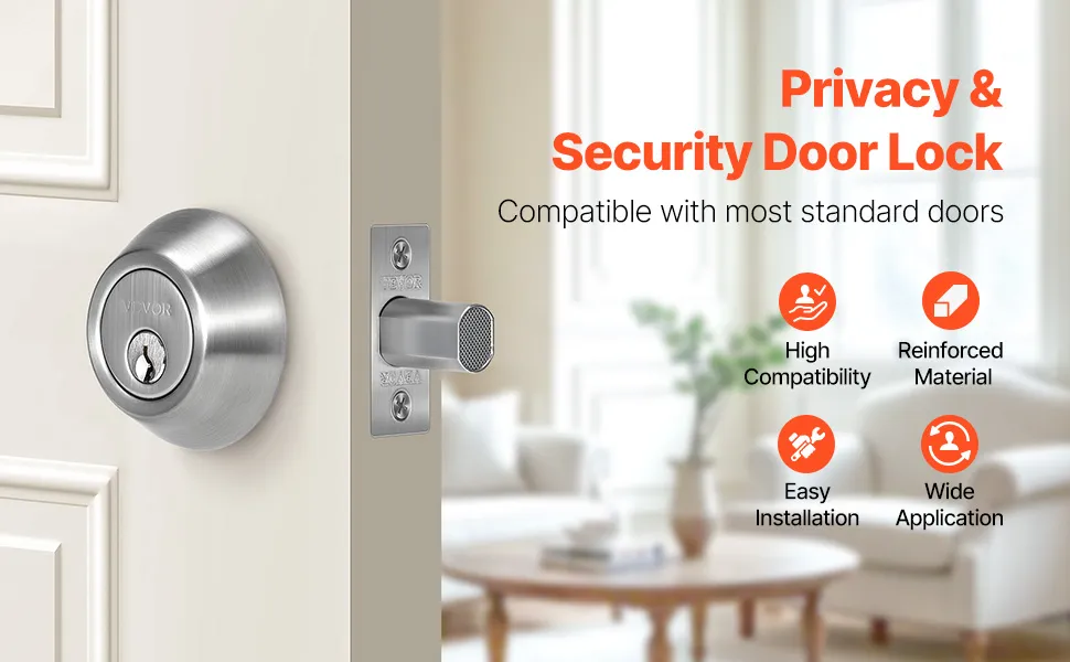 VEVOR Deadbolt Lock, Round Single Cylinder Dead Bolt, Keyed 1 Side ...
