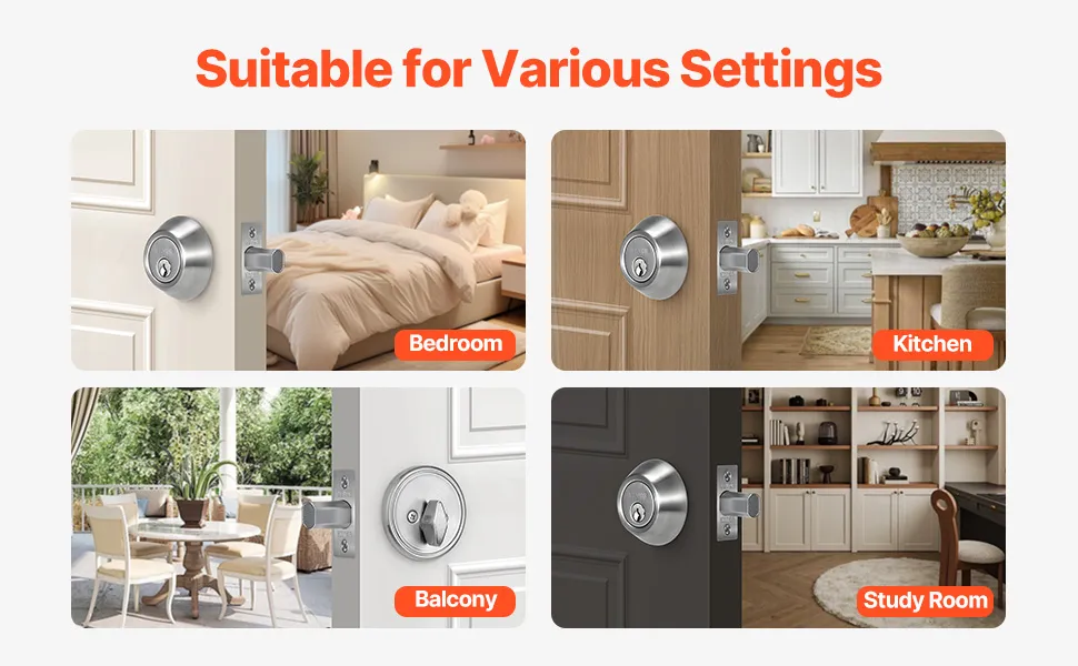 VEVOR Deadbolt Lock, Round Single Cylinder Dead Bolt, Keyed 1 Side ...