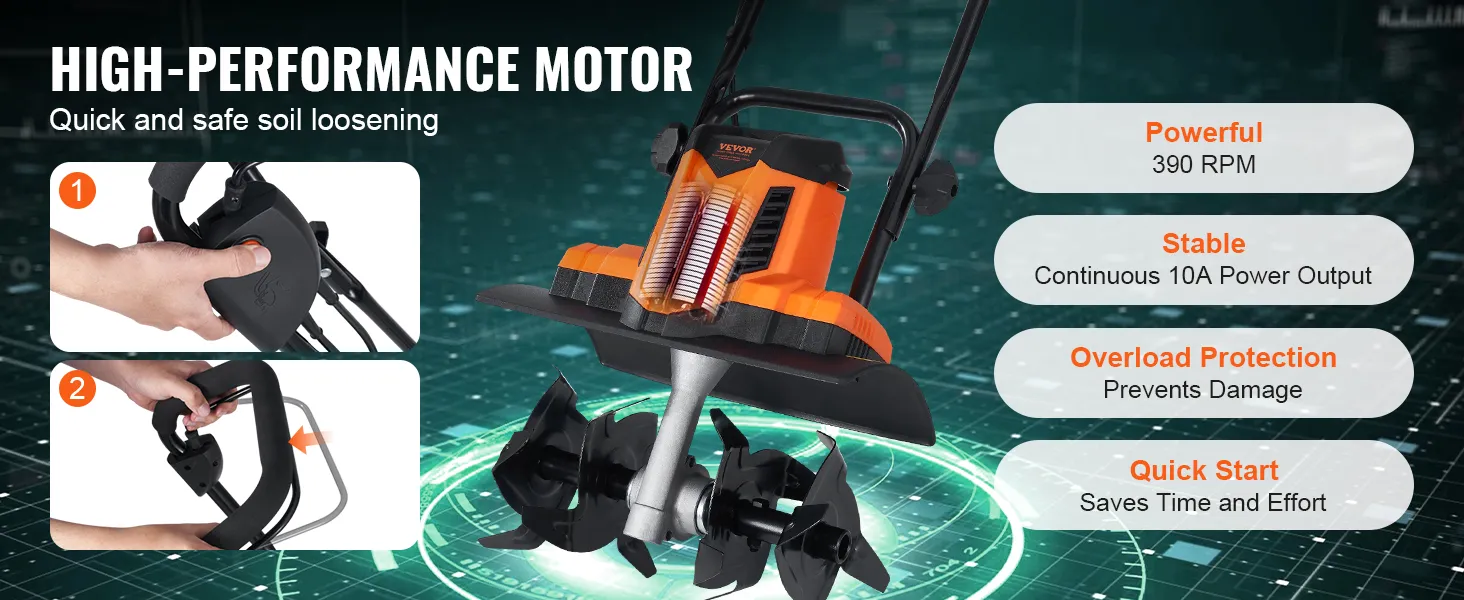 VEVOR 10 Amp Electric Tiller, 14" Tilling Width 3.94" Tilling Depth ...
