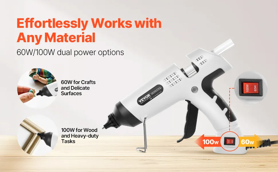 VEVOR White Hot Glue Gun – 60/100W Dual Power, 20 Sticks