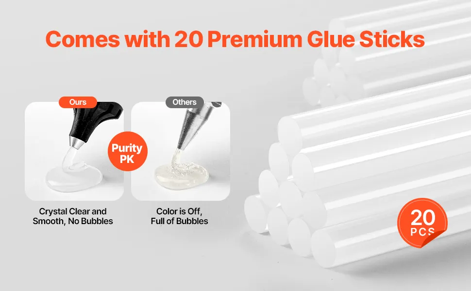 VEVOR White Hot Glue Gun – 60/100W Dual Power, 20 Sticks