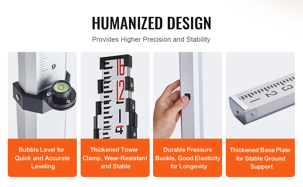 VEVOR Aluminum Grade Rod, 16-Feet/8ths 4 Sections Telescopic Measuring ...