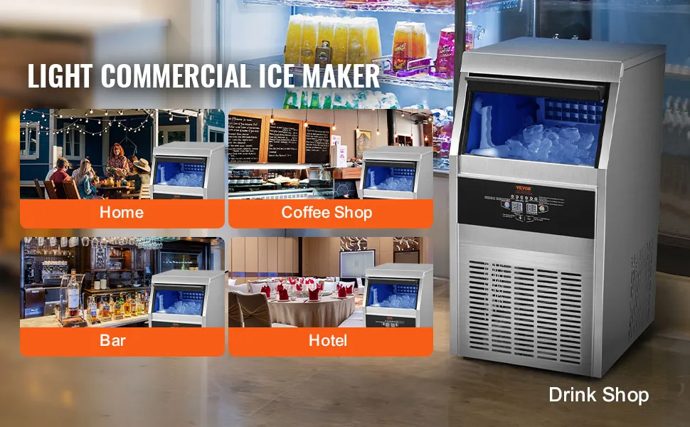 Commercial Ice Makers 90 to 100LBS per 24H Stainless Steel 33LBS ...