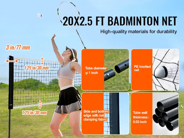 VEVOR Badminton Net Set, Outdoor Backyard Beach Park Badminton Net, Portable Badminton Equipment ...