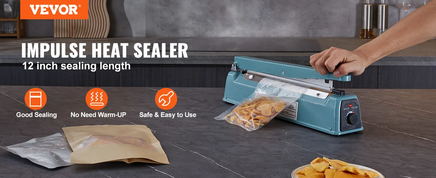 VEVOR Impulse Sealer 12 inch, Manual Heat Seal Machine with Adjustable ...
