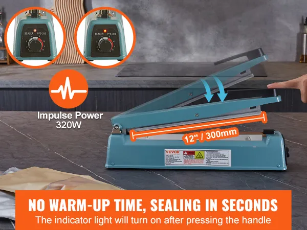 VEVOR Impulse Sealer 12 inch, Manual Heat Seal Machine with Adjustable ...