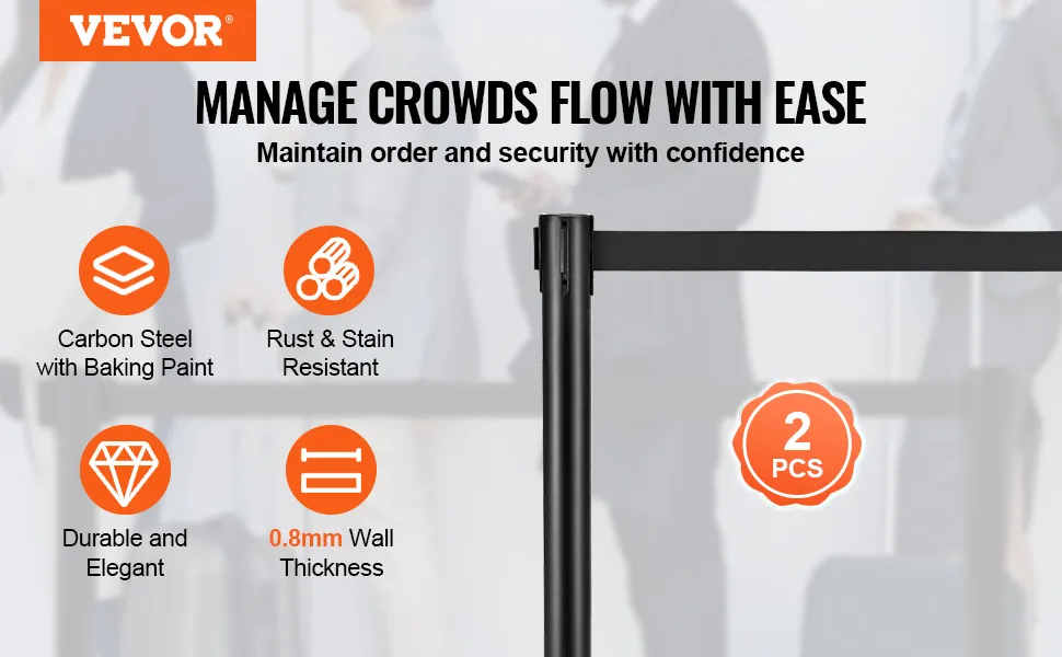 VEVOR Crowd Control Stanchions, 2-Pack Crowd Control Barriers, Carbon ...