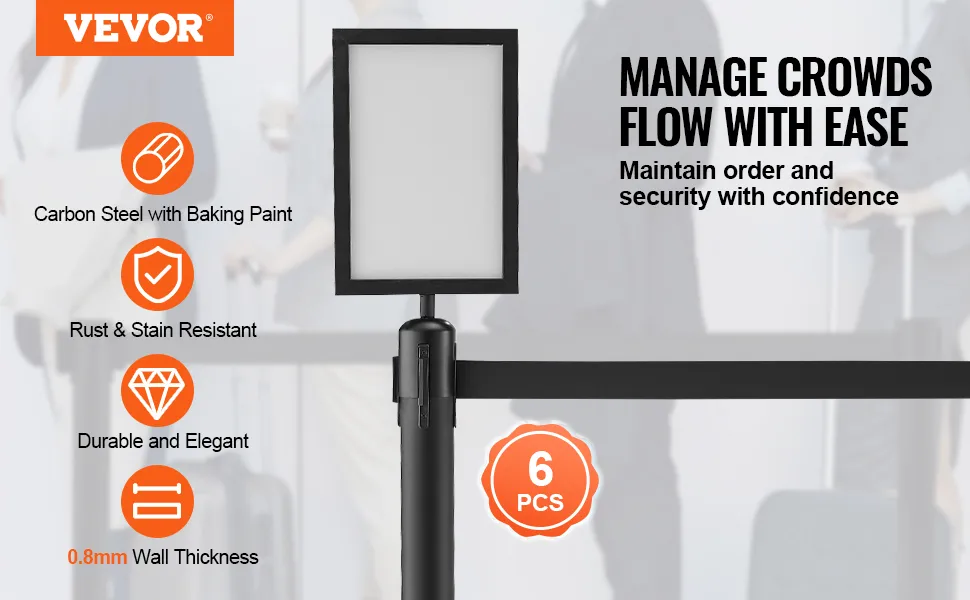 VEVOR Crowd Control Stanchions, 6-Pack Crowd Control Barriers, Carbon ...
