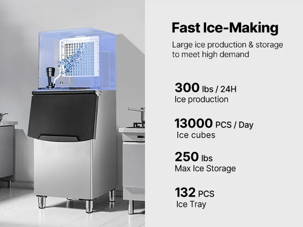 VEVOR Commercial Ice Maker Machine, 300LBS/24H Ice Making Machine with ...