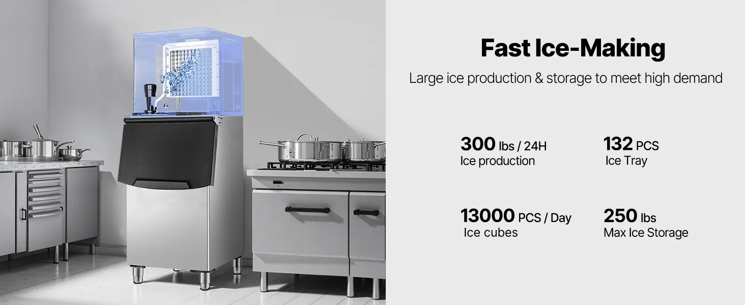 VEVOR Commercial Ice Maker Machine, 300LBS/24H Ice Making Machine with ...