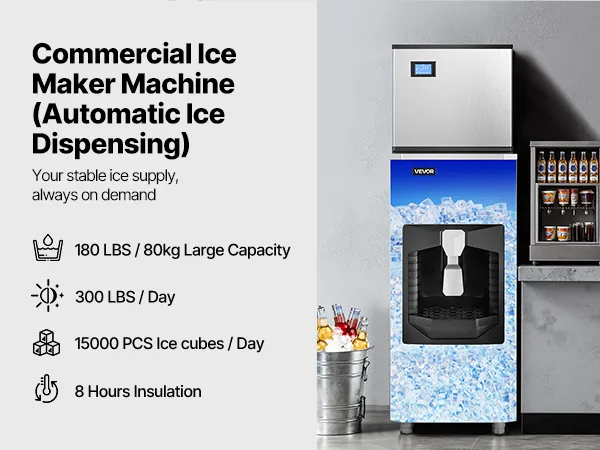 VEVOR Commercial Ice Maker, 300 Lbs/Day Ice Maker Machine, 180 Lbs ...