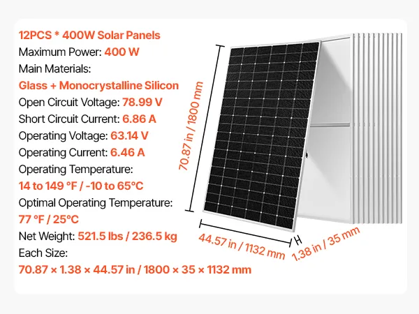 VEVOR Off Grid Solar Power Kit – 4800W, 48V, 12 Panels