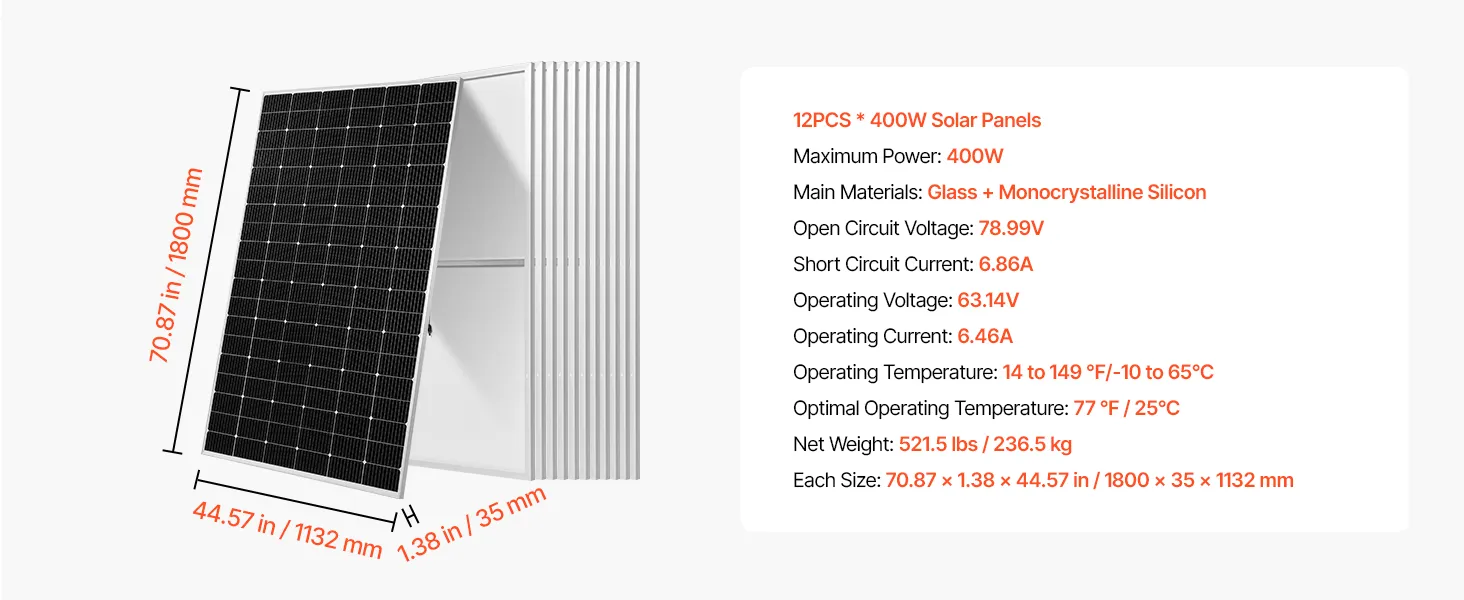 VEVOR Off Grid Solar Power Kit – 4800W, 48V, 12 Panels
