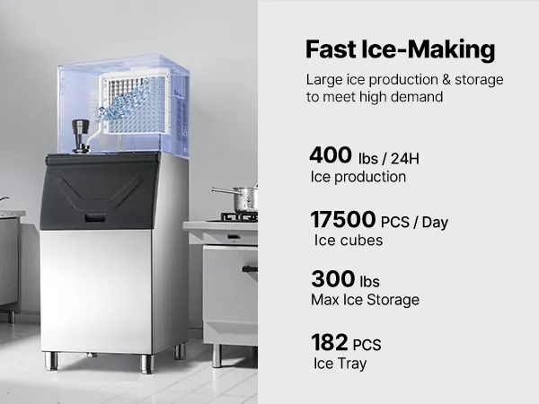 VEVOR Commercial Ice Maker Machine, 400LBS/24H Ice-Making Machine with ...