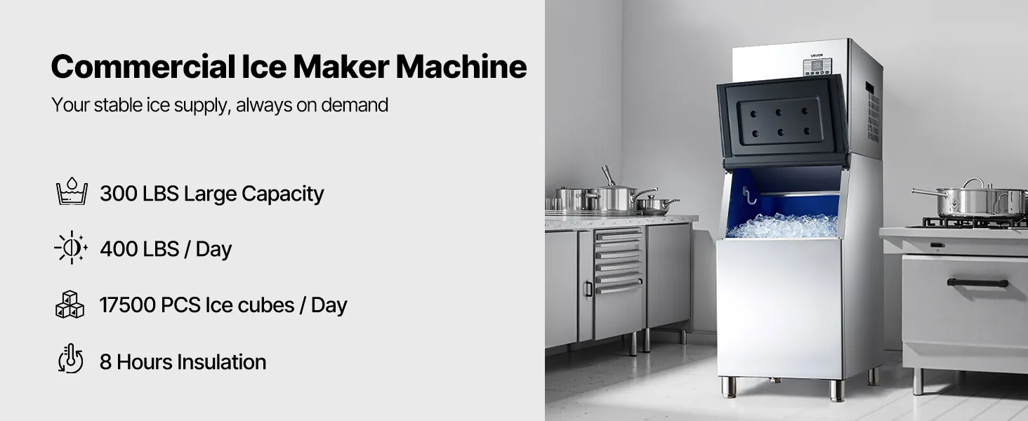 VEVOR Commercial Ice Maker Machine, 400LBS/24H Ice-Making Machine with ...