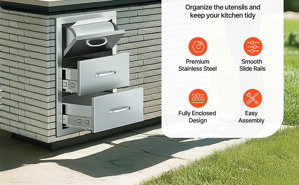 VEVOR Outdoor Kitchen Drawers, 16.5"W x 29"H x 20.5"D Triple Access ...