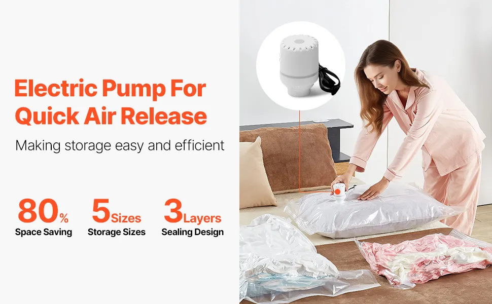 VEVOR Space Saver Bags with Vacuum – 15-Pack, Electric Pump