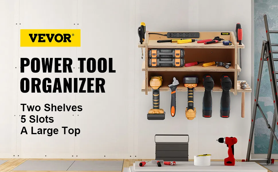 VEVOR Power Tool Organizer, Wall Mounted Drill Holder, 5 Drill Hanging ...