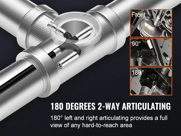 VEVOR Borescope Endoscope Two-Way 180° Articulating 5" IPS 8X Zoom 6.4mm Lens | VEVOR US