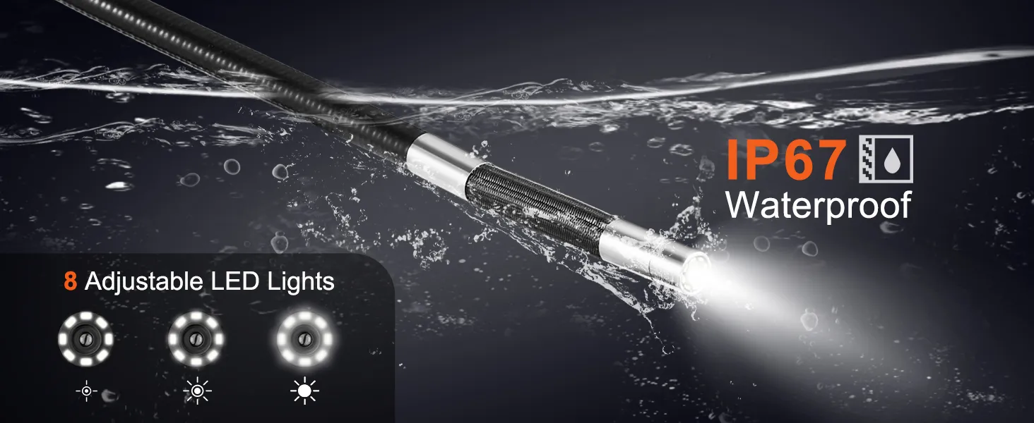 VEVOR Borescope Endoscope Two-Way 180° Articulating 5" IPS 8X Zoom 6.4mm Lens | VEVOR US