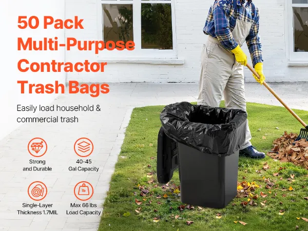 VEVOR Contractor Trash Bags, 40-45 Gallon Heavy Duty Contractor Trash ...